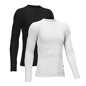 TELALEO 2 Pack Boys' Girls' Compression Shirts Youth Long Sleeve Undershirt Sports Performance Moisture Wicking Baselayer 2 Pack Black White M