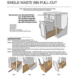 Single Wood Framed Bottom Mount Kitchen Pullout Waste Container Trash Can System with Soft Close Slides and Mounting Brackets (1 x 52 Quart)