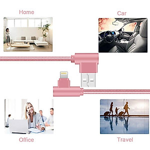 Quickeep Lightning Cable 10ft 90 Degree iPhone Charger 3 Pack Right Angle iPhone Charging Cable Nylon Braided Fast Charge Cord Compatible with iPhone 14/13/12/11/ XS/XR/X/8/7/6 (Rose Gold)