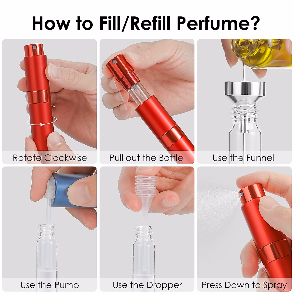 Saiveina 8ml Travel Perfume Atomizer Bottles Refillable, Mini Fragrance Bottles for Perfume, Empty Cologne Sprayer Pocket Perfume Dispenser(4 Pack)