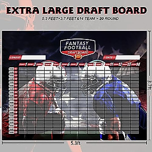 Fantasy Football Draft Board 2023-2024 Kit - 2023-2024 Season XL Fantasy Football Draft Board 5.3 x 3.7 Feet- 500+ Player Stickers - 14 Team x 20 Rounds