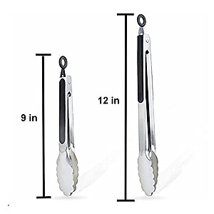 Akuzedos Kitchen Tongs,Stainless Steel Cooking Tongs Silicone Non-slip Grip, Locking Grilling Food Tongs Set of 2, 9" and 12"