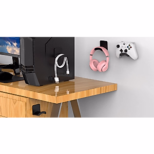 HomeMount Headphone Stand Headset Holder - Adhesive Gaming Headphone Hanger Hook Desk Mount for Most Headphone & Controller (Black)