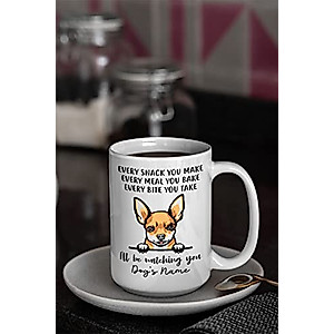 Personalized Deer Head Chihuahua Coffee Mug, Every Snack You Make I'll Be Watching You, Customized Dog Mugs for Mom Dad, Gifts for Dog Lover, Mothers Day, Fathers Day, Birthday Presents