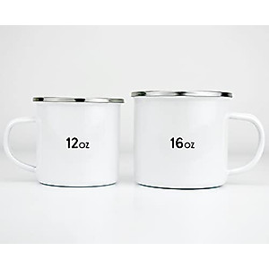 Happy Camper Enamel Mug, Outdoor Camping Coffee Cup, Hiking Mountain Nature Lover Gift (16oz)