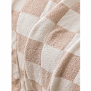 Ultra Soft Cozy Buffalo Checkerboard Grid Fluffy Microfiber Knitted Throw Blanket Lightweight Fleece Checkered Blanket for Sofa Couch Bed Travel Cream 51"X63"