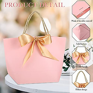 45 Pcs Gift Bags with Handles Paper Party Favor Bag Bulk Pink Paper Bags with Gold Bow Ribbon Pink Candy Bags for Birthday Wedding Bridesmaid Holiday Christmas Valentine's Day