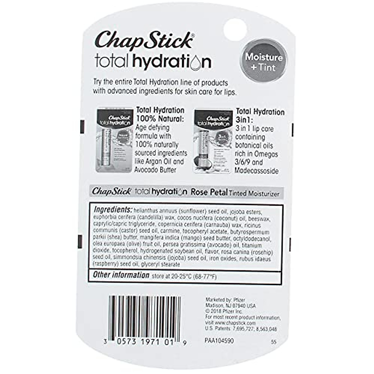 ChapStick Total Hydration Rose Petal 0.12 oz (Pack of 2)