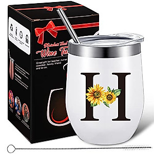Zopeal Funny Personalized Coffee Mug Cup with Initials, Monogrammed Gift for Women Mom Teacher Birthday Christmas Wedding, 12 oz Stainless Steel Wine Tumbler with Brush Straw Gift Box(H)