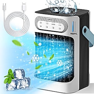 Portable Air Conditioners,Porbable AC 3in1 Mini Air Conditioner 900ML Water Tank,3 Cool Mist,3 Wind Speed,7 LED Light,2-8H Timer Personal Evaporative Air Cooler for Room/Office