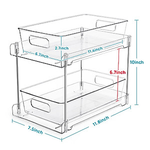 Bottone 2Tier Clear Organizer Under Sink Container Undersink Kitchen Shelf Medicine Cabniet Storage Bins Bottom Sliding Basket Bathroom Standing Space