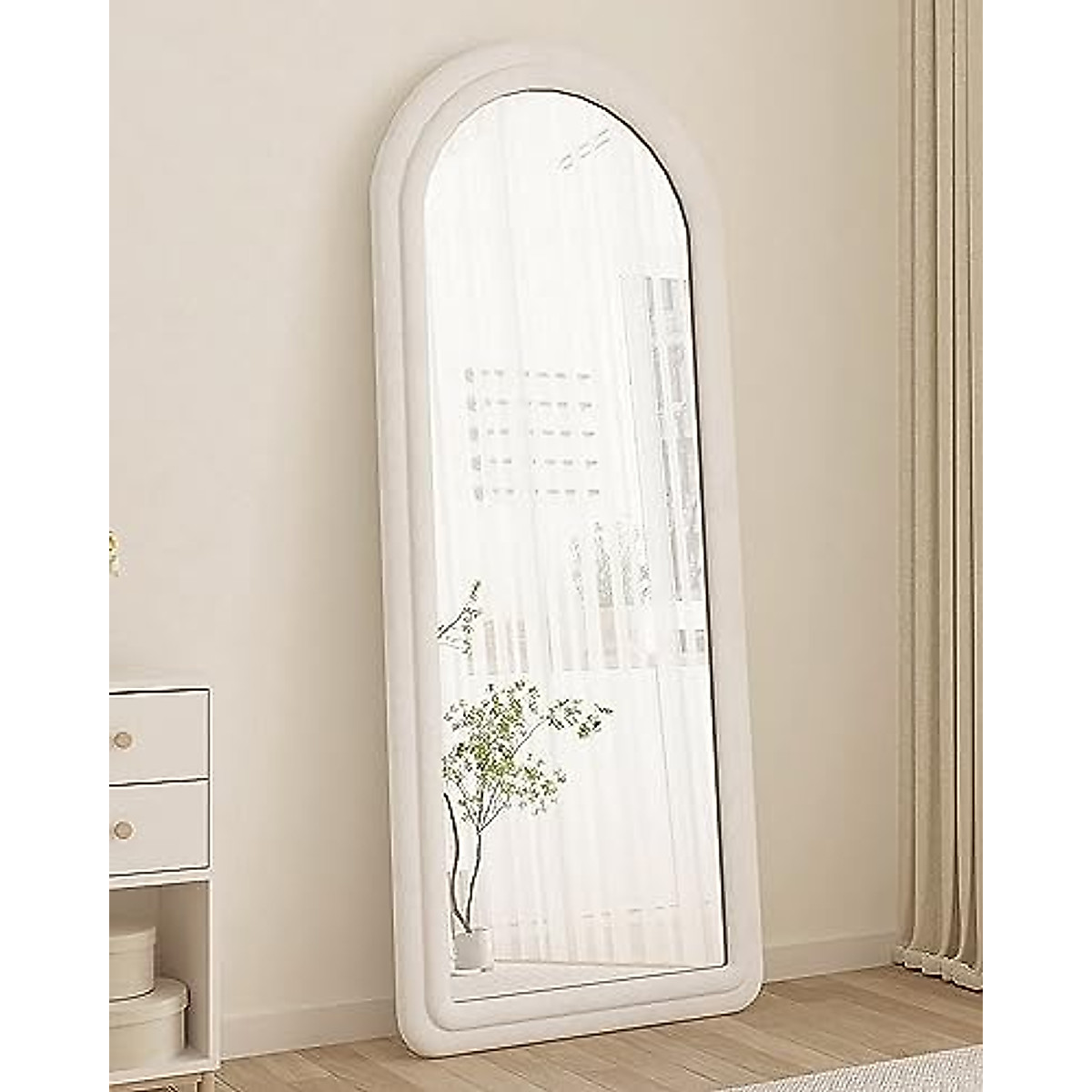 AyeWish Floor Mirror, Arched Full Length Mirror, Arched Mirror, Standing Mirror, Tall Mirror, Wall Mounted, FreeStanding, Large Mirror, 63"×24", Flannel Frame- Beige White