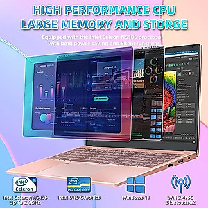 【Win 11 Pro/Office 2019】16 inch Laptop Narrow Bezels FHD (1920*1200) IPS Display, High Performance Celeron N5105 CPU, 16GB RAM, 256GB SSD, with Full Size Numeric Backlit KB, Rose gold (16G+256G SSD)