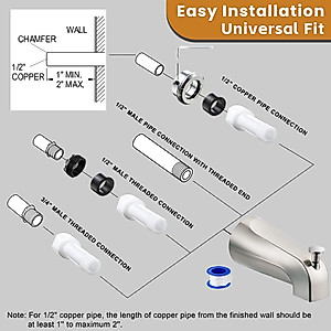 Dreyoo Tub Spout with Diverter, Tub Spout (Universal Fits 1/2" Copper Pipe, 1/2" IPS and 3/4" IPS), Bathroom Bathtub Faucet with Adapters and Hex Wrench(Brushed Nickel,Simple)