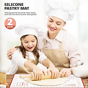 2 Pack Silicone Baking Mat, 24" x 16"Extra Thick Large Non Stick Pastry Mat Sheet for Dough Pie Crust Rolling Mats for Making Cookies Macarons Bread Baking Supplies, Easy to Clean