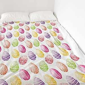 Easter Throw Blanket Easter Egg Blanket Fleece Blanket Easter Decor Super Soft Warm Cozy Throw Blankets Purple Pink Green Cartoon Eggs Bed Couch Car Blanket for Children Adult Travel 40" x 50"