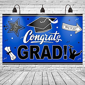 Congrats Grad Banner - 72x44 Inch | Graduation Party Decorations 2024 Blue and Black | Graduation Banner 2024 | Graduation Decorations Class of 2024 | Blue 2024 graduation decorations (Blue)