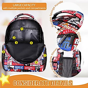 Baseball Backpack for Boys, Elementary Middle High School Bookbags for Teen Kids, Travel Laptop Backpack for College Students Women Men Durable Lightweight School Bags, 17 Inch Large Back Packs