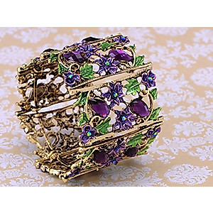 Alilang Antique Hollow Vintage Floral Topaz Crystal Rhinestone Flower Garden Bracelet Bangle Cuff, Purple Amethyst Flowers