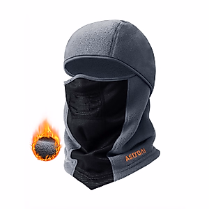 AstroAI Balaclava Ski Mask Winter Fleece Thermal Face Mask Cover for Men Women Warmer Windproof Breathable, Cold Weather Gear for Skiing, Outdoor Work, Motorcycling, Snowboarding, Grey-M, 21.5-23"