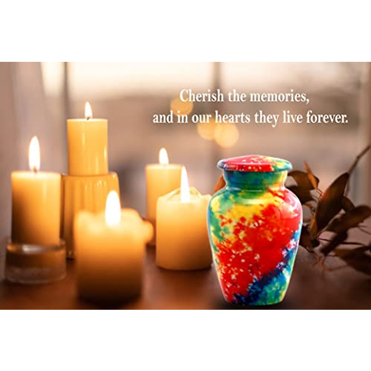 Tie Dye Keepsake Urn | Tiedye Mini Cremation Urn for Ashes | Multi Color Token Urn | Colors of Life Urn | Color Burst Tie-Dye Memorial Sharing Urn with Velvet Case & Bag (Keepsake)