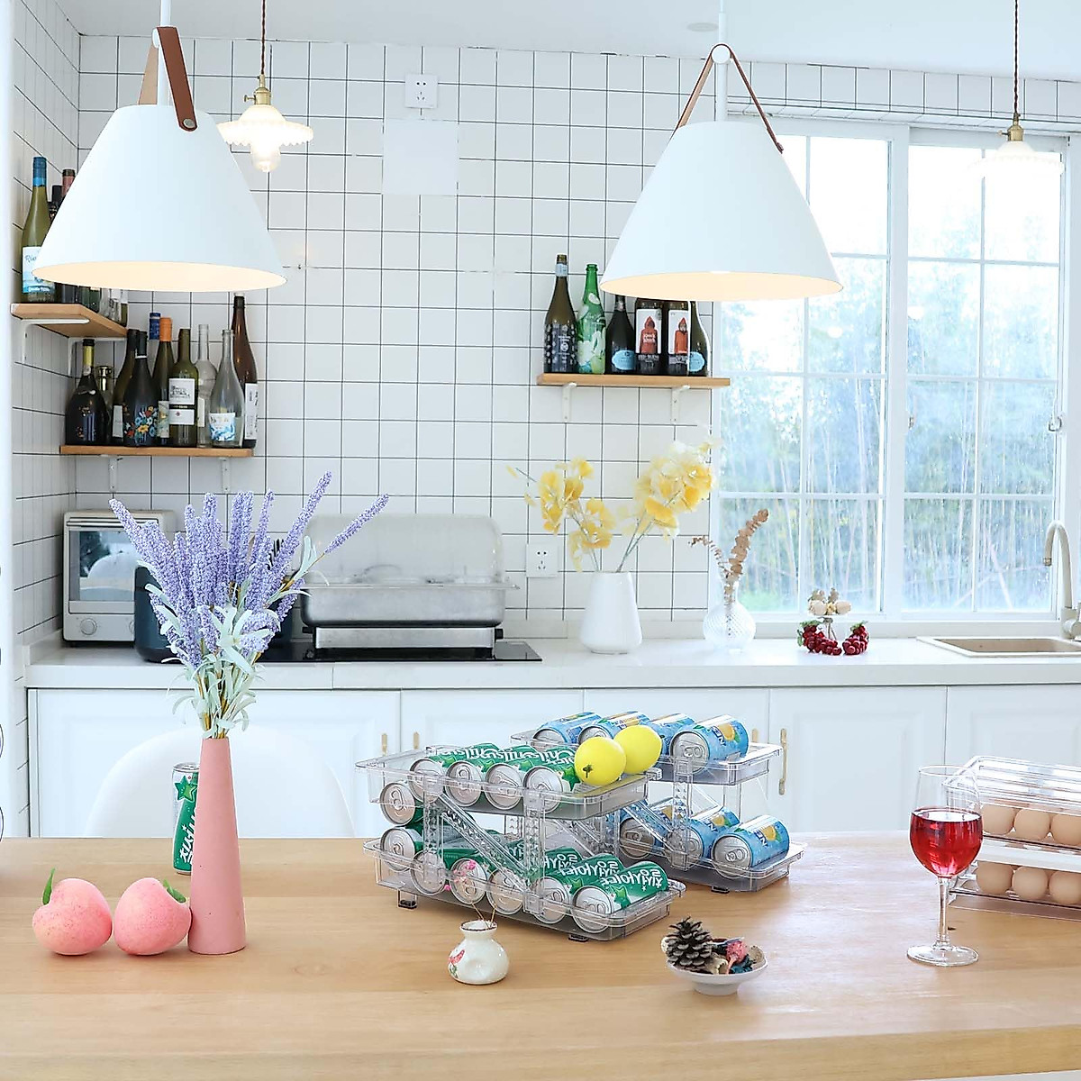 Kiencyluky 2 Pack Soda Can Dispenser for Refrigerator,Adjustable Width Soda Can Organizer,Stackable Drink Organizer for Fridge,Pantry,Cabinet,Soda Holder for Refrigerator