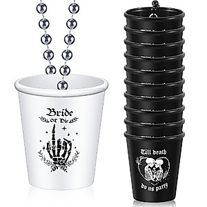 Dandat 12 Pcs Bride or Die Bachelorette Shot Glass Halloween Party Plastic Shot Glass Necklaces Halloween Gothic Skull Bridal Shower Party Favor for Wedding Engagement Party