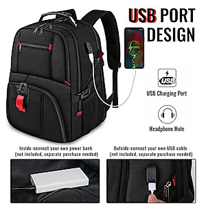YOREPEK 18.4 Laptop Large Backpacks Fit Most 18 Inch Laptop with USB Charger Port,TSA Friendly Flight Approved Weekend Carry on Backpack with Luggage Strap for Men and Women, Black
