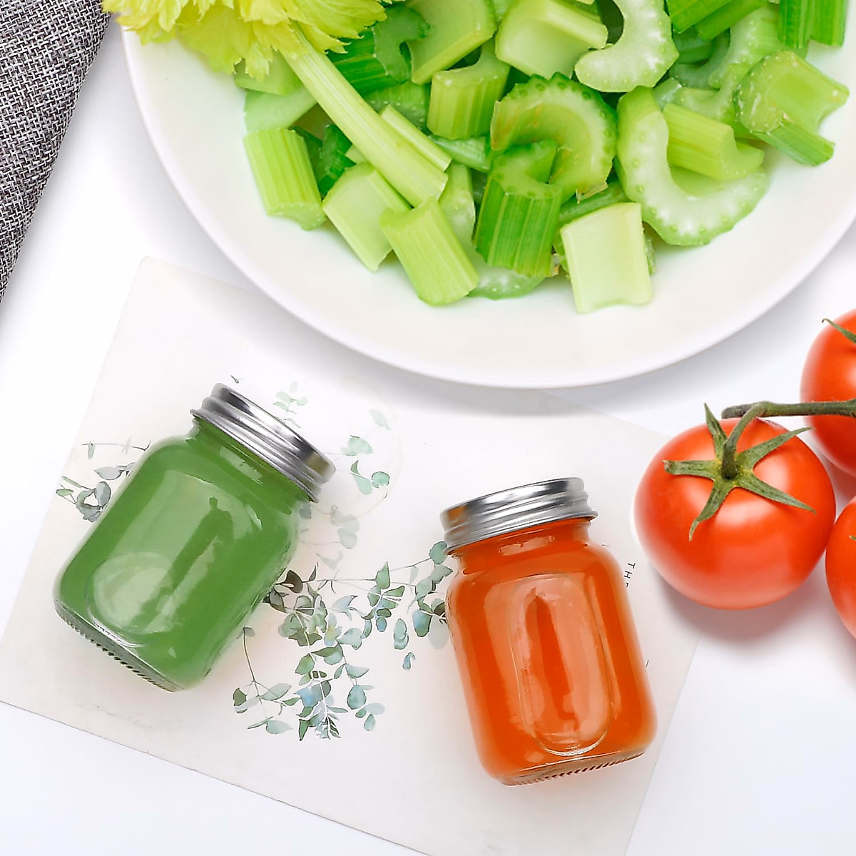 Accguan 2oz Mason Jars,Ginger Shots Bottles with Silver Lids,Glass Yogert Jars,Candle Jar,Honey,Jam,Jelly,Spice,Wedding Favors,Shower Favors(48pcs)