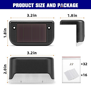 APONUO Solar Step Deck Fence Lights, Solar Step Lights Outdoor Waterproof Led Solar Fence Lamp for Patio, Stairs,Garden Pathway, Step and Fences(Warm White)