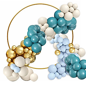 MEHOFOND 169pcs Dusty Blue Balloons Arch Kit Slate Blue Baby Shower Balloons Garland White Sand and Gold Wedding Balloon Decor Boy Birthday Women Bridal Shower Party Decorations