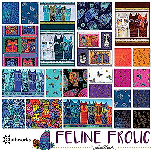 Clothworks Feline Frolic 24" Panel Multi Color Metallic, Fabric