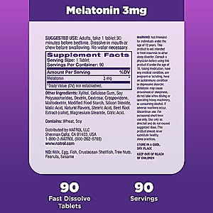 Natrol Melatonin 3mg, Strawberry-Flavored Dietary Supplement for Restful Sleep, 90 Fast-Dissolve Tablets, 90 Day Supply