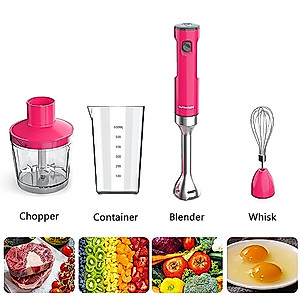 OUTRONSM Cordless Hand Blender, CordIess Immersion Blender Rechargeable, with Charging Cable, 500ml Chopper, 600ml Container, Egg Whisk, for Smoothies, Milkshakes, Infant Food and Soups – Red