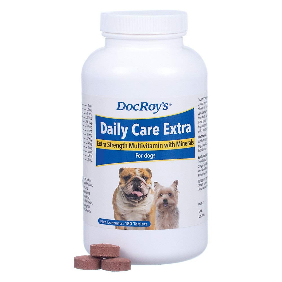Doc Roy's Daily Care Extra Multivitamin with Minerals for Dogs- Canine Daily Health Supplement - 180ct Tablets