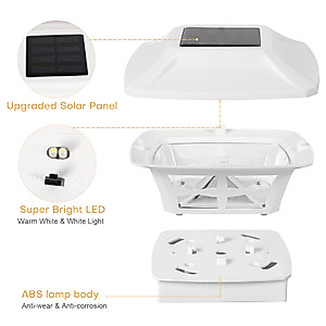 LamQee White Solar Post Caps Solar Post Lights Outdoor Waterproof Warm/Cool White 2 Modes Post Cap Lights for Deck Solar Powered Led Post Cap for Vinyl Fence Post Solar Lights 4X4 8 Packs