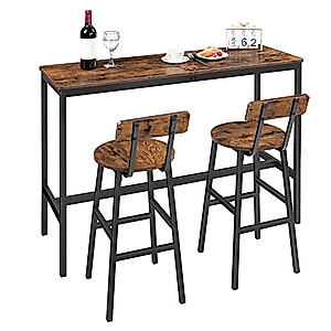 ALLOSWELL 63" Console Table and Set of 2 Bar Stools with Backres Narrow Sofa Table, Bar Chairs, Tall Counter Bar Stools, Entryway Table, for Hallway, Living Room, Dining Room CTHR16001-BAHR02101