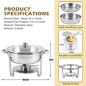 HORESTKIT Chafing Dish Buffet Set Stainless Steel Round Chafers and Buffet Warmers Set with Glass Viewing Lid, 5QT Foldable Complete Food Warmer