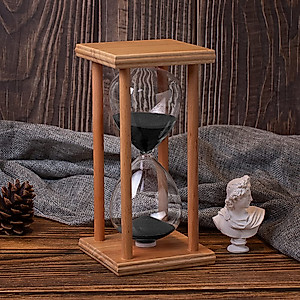 Hourglass Timer with Black Sand, 60 Minute Wooden Sand Timer, Creative Handcraft Decoration