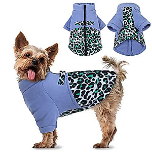 SAWMONG Fleece Dog Winter Coat, Leopard Waterproof Dog Jacket, Warm Thicked Dog Coat with Harness, Dog Vest Cold Weather Clothes Pet Apparel for Small Medium Large Dogs,Blue M