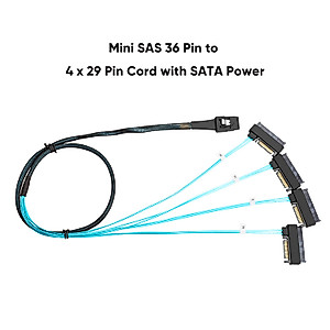 CableCreation Mini SAS Cable with SATA Power, Internal Mini SAS 36 Pin to 4 x 29 Pin Cord with SATA Power, SFF-8087 to SFF-8482 Cable, 3.3 FT