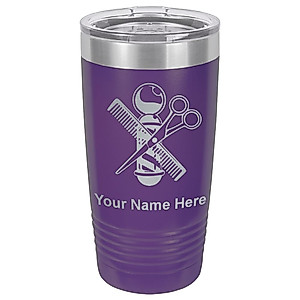 LaserGram 20oz Vacuum Insulated Tumbler Mug, Barber Shop Pole, Personalized Engraving Included (Dark Purple)