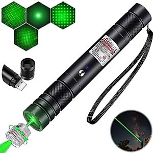 Long Range Green Laser Pointer High Power, Strong Laser Pointer Pen,2000 metres Powerful Tactical Green Lazer Pointer Light Rechargeable, Star Cap Adjust for Astronomy Hiking, Cat Laser Toy USB Charge