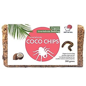 Snout and Shell Organic Invertebrate Coco Chip Bedding Substrate for Tarantulas, Spiders, Millipedes - Natural Habitat for Tunneling, Digging, & Enjoying - 500 Gm