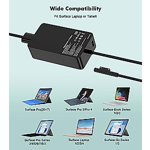 Surface-Pro-Charger-65W - Microsoft Surface Charger, Super Fast Charger for Surface Laptop, Surface Pro 3/4 / 6/7 / 8 / X, and More Laptop Tablet Model Power Supply Adapter Works with 65W 44W 36W