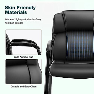 OLIXIS Office Desk Guest Wheels PU Leather Reception Chairs with Padded Arms and Metal Frame for Conference, 2 Pack, Black