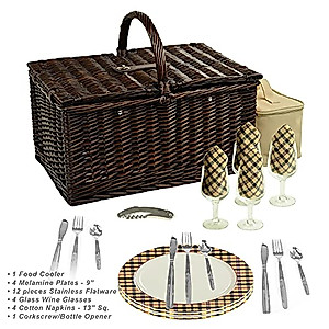 Picnic at Ascot Buckingham Willow Picnic Basket with Service for 4 - London Plaid