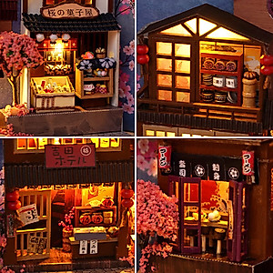 WYD Miniature Wooden Dollhouse Furniture Kit DIY 3D Puzzle Christmas Streetscape Building Model (Sakura Alley)