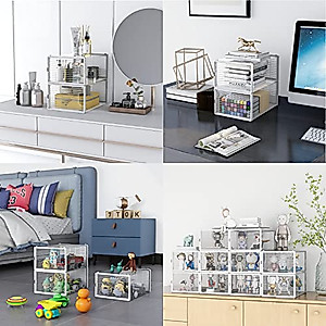 6 Pack Large Shoe Box Clear Plastic Stackable - Upgrade Shoe Organizer - Crystal Clear Shoe Storage Boxes - Premium Clear Shoe Boxes Stackable - Shoe Organizer for Closet -Sneaker Storage - Stackable Shoe Box Containers Bins Case White-Cajas Para Zapatos