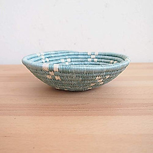 Small African Basket- Munini/Rwanda Basket/Woven Bowl/Sisal & Sweetgrass Basket/Blue, White